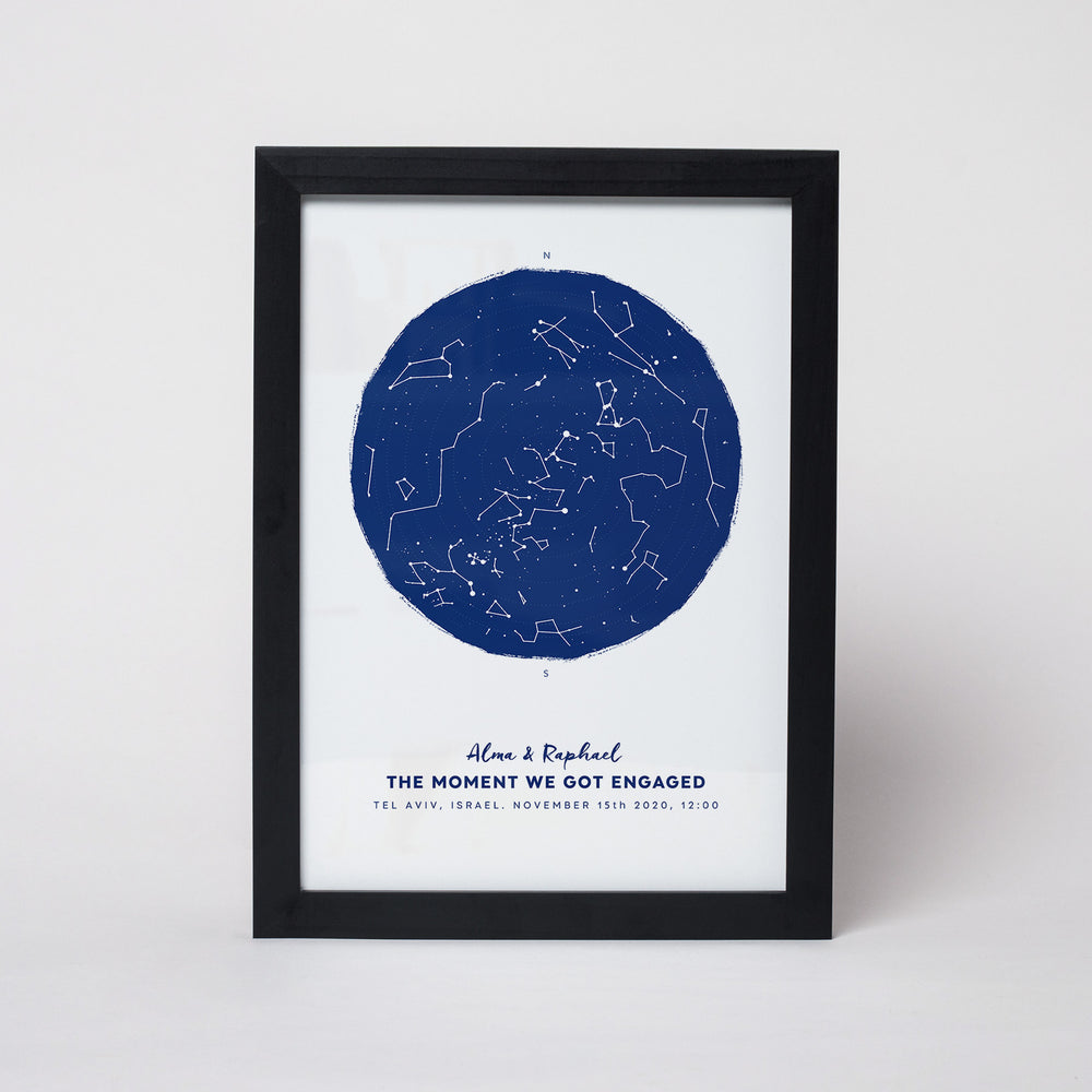 White Space מפת כוכבים דגם Midnight | תמונה ממוסגרת לבית